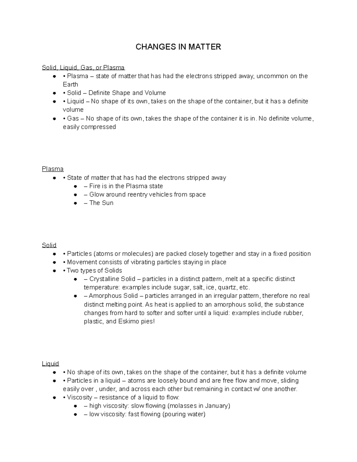 Physics Notes 16 Changes in Matter - CHANGES IN MATTER Solid, Liquid ...