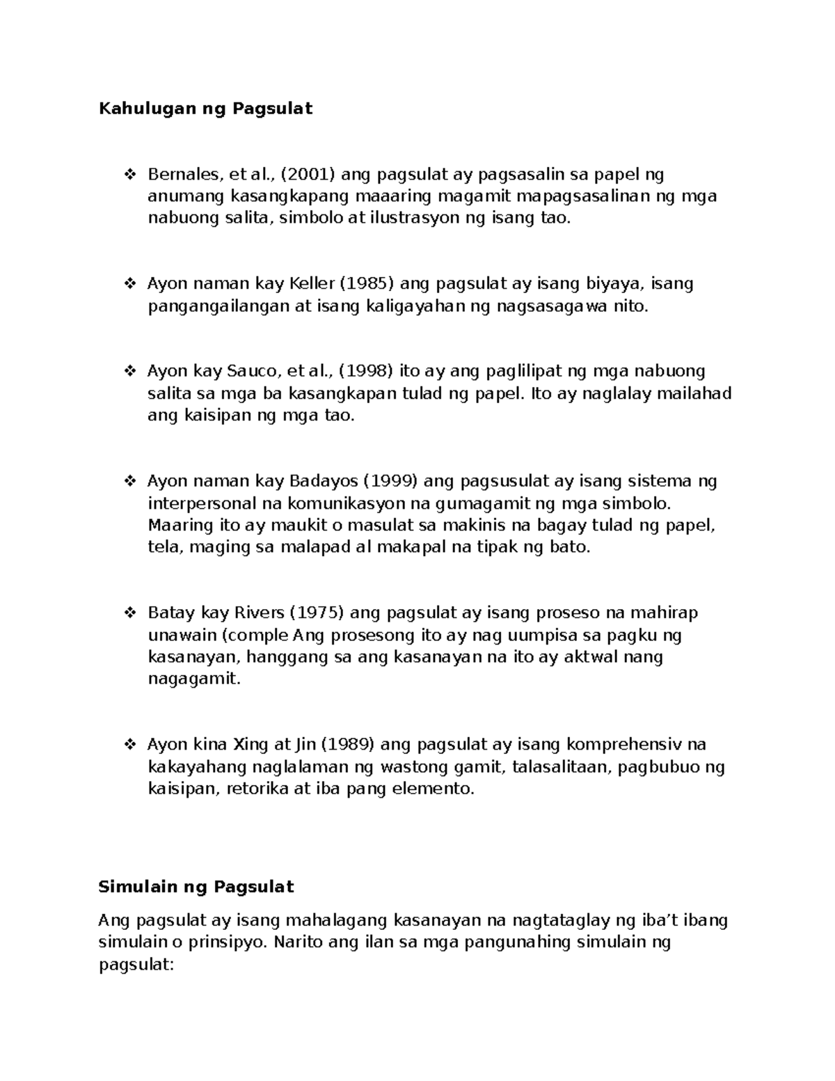 Kabanata 1 Ang Pagsulat kdkdkdkd - Kahulugan ng Pagsulat Bernales, et ...