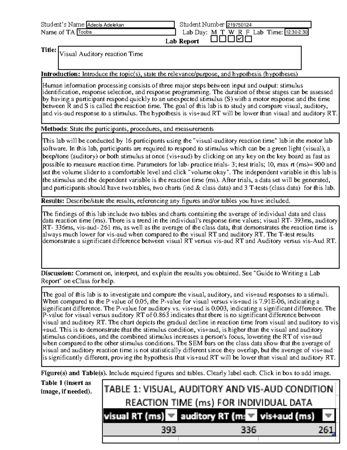 LAb 6 report - Student’s Name __________________________ Student Number ...