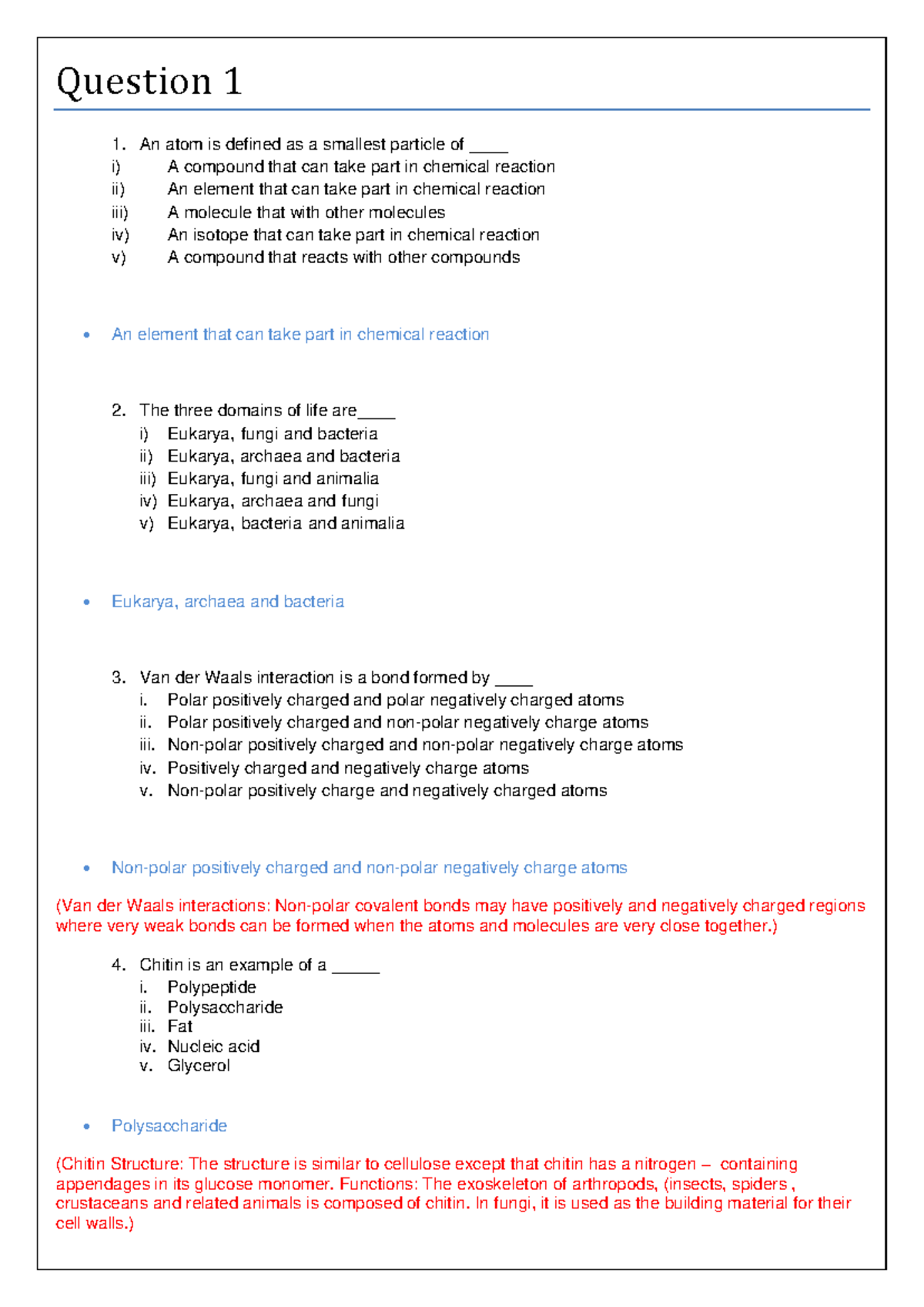 BLG 1501 Monster EXAM Paper 2011-2017-1-1-1 - Question 1 An atom is ...