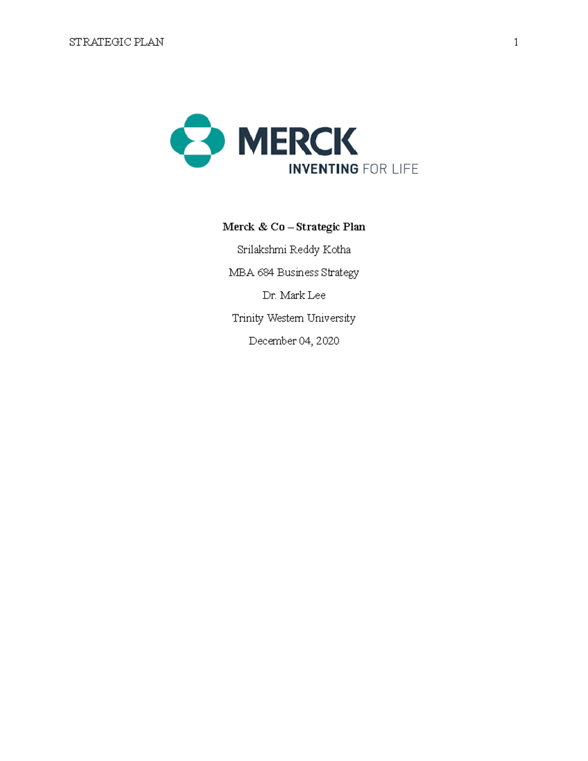 Final Assignment Merck - Strategic Plan - Merck & Co – Strategic Plan ...