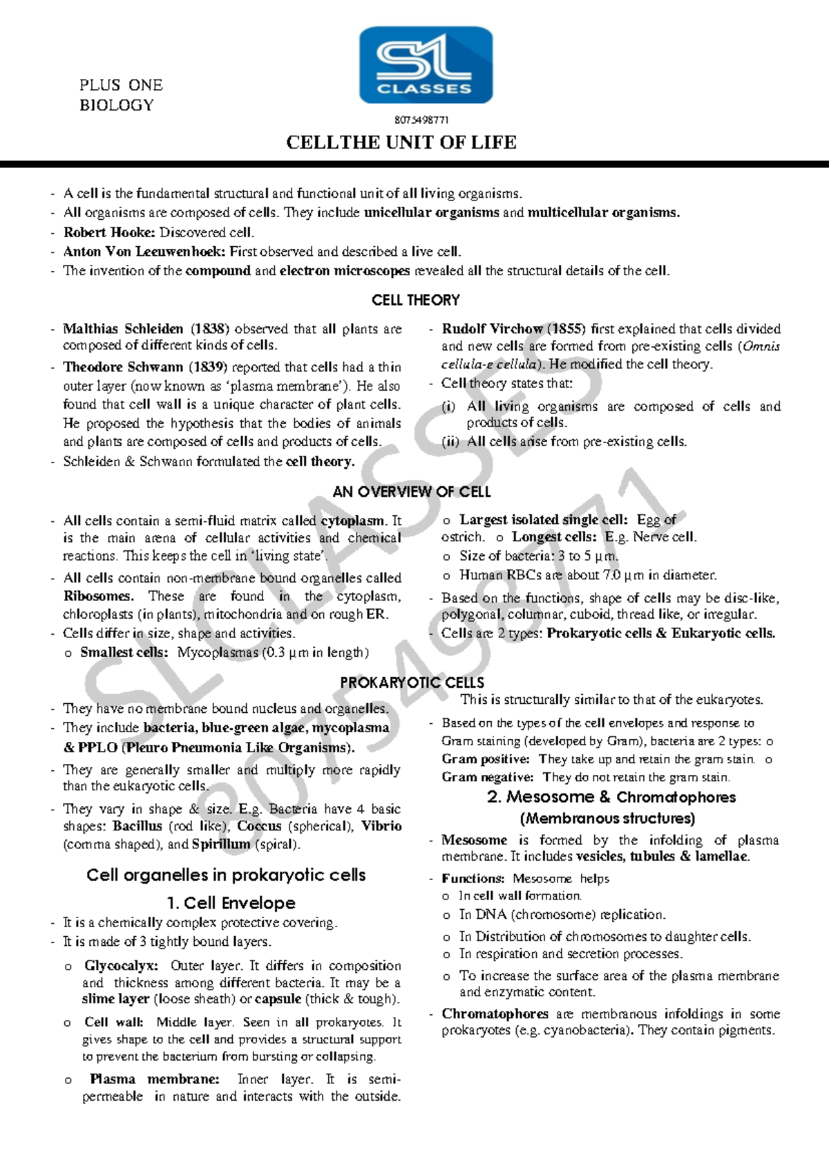 CELL THE UNIT OF LIFE +1 zoology of bio - Biology - Studocu