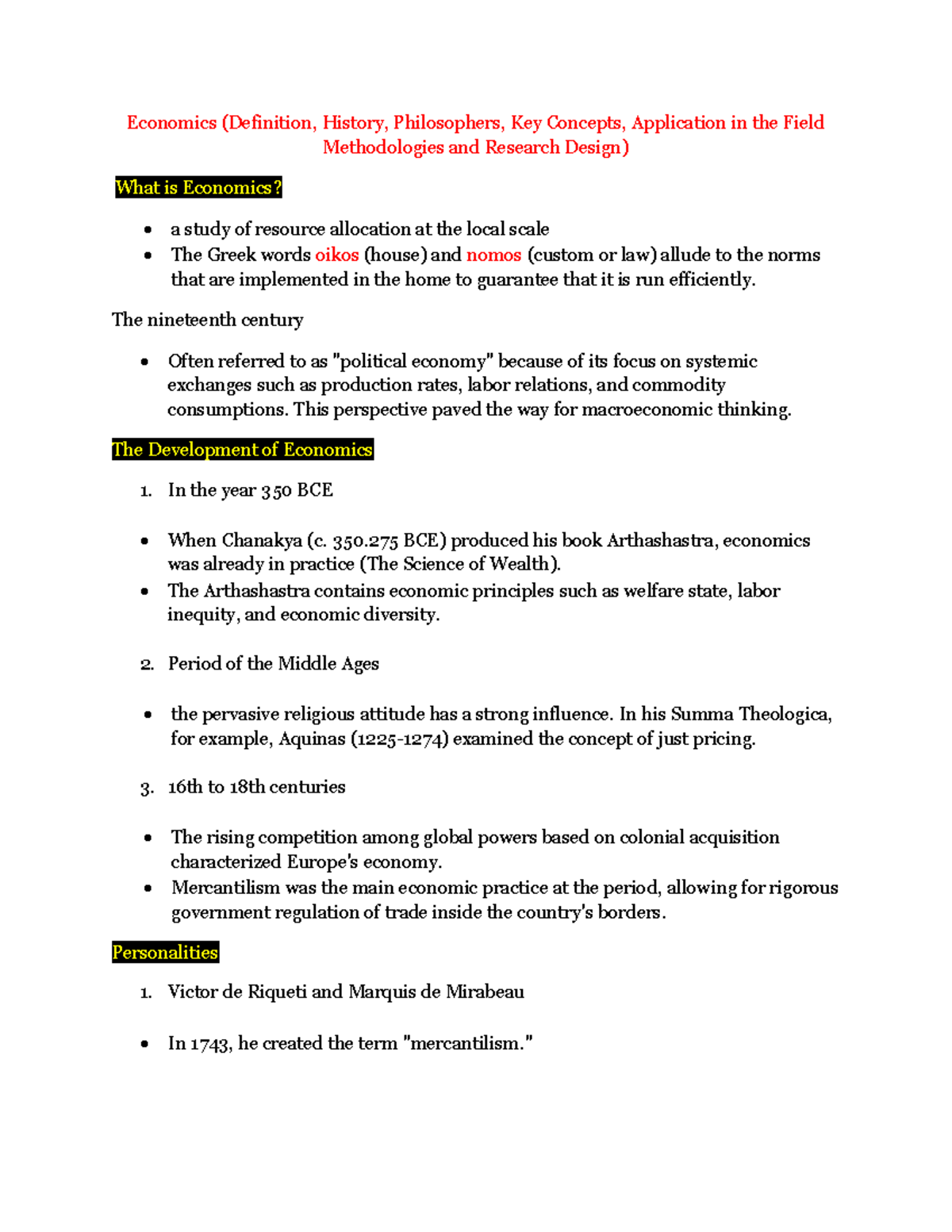 Economics notes - Economics (Definition, History, Philosophers, Key ...