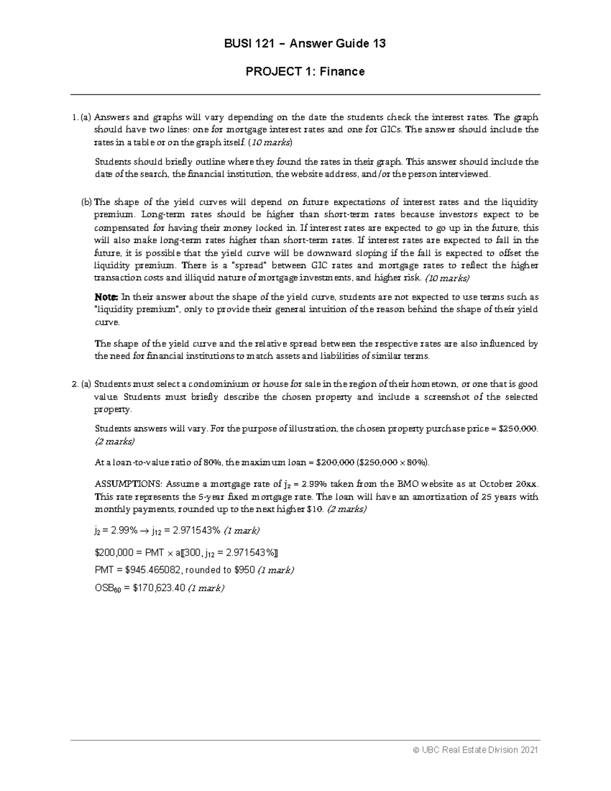 Project 1 - Answer Guide - BUSI 121 Answer Guide 13 PROJECT 1: Finance ...