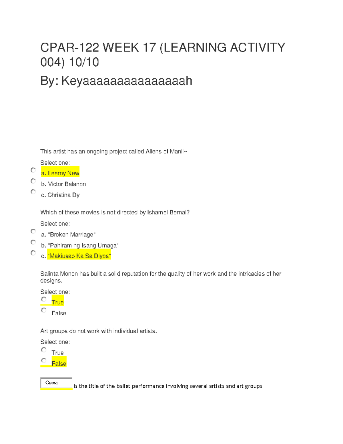 Pdfcoffee - Ha hatdog - CPAR-122 WEEK 17 (LEARNING ACTIVITY 004) 10/ By ...