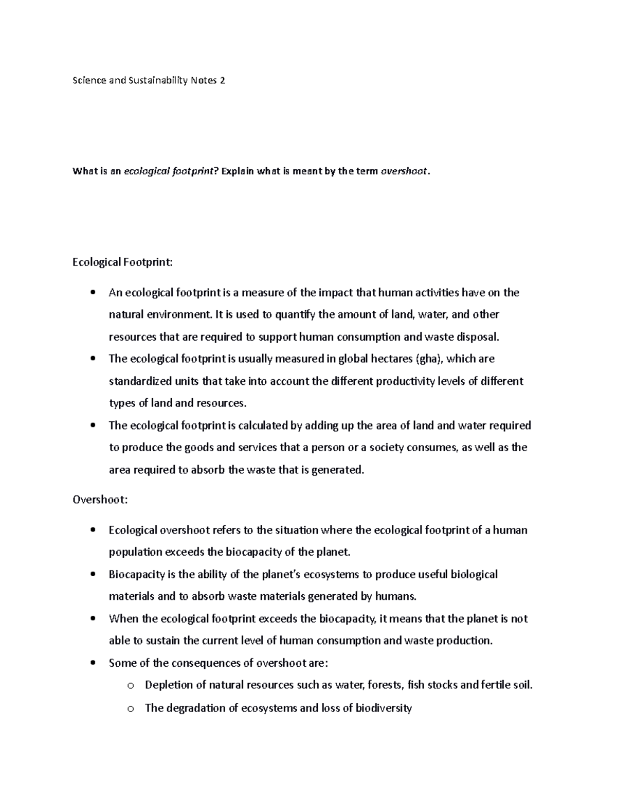 Science and Sustainability Notes 2 - Ecological Footprint: An ...