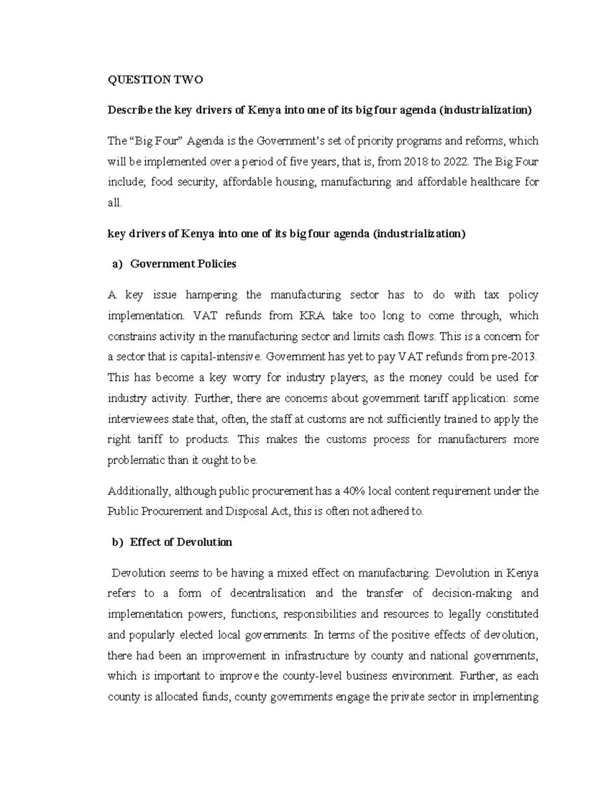 Development entreptreenurship - QUESTION TWO Describe the key drivers ...