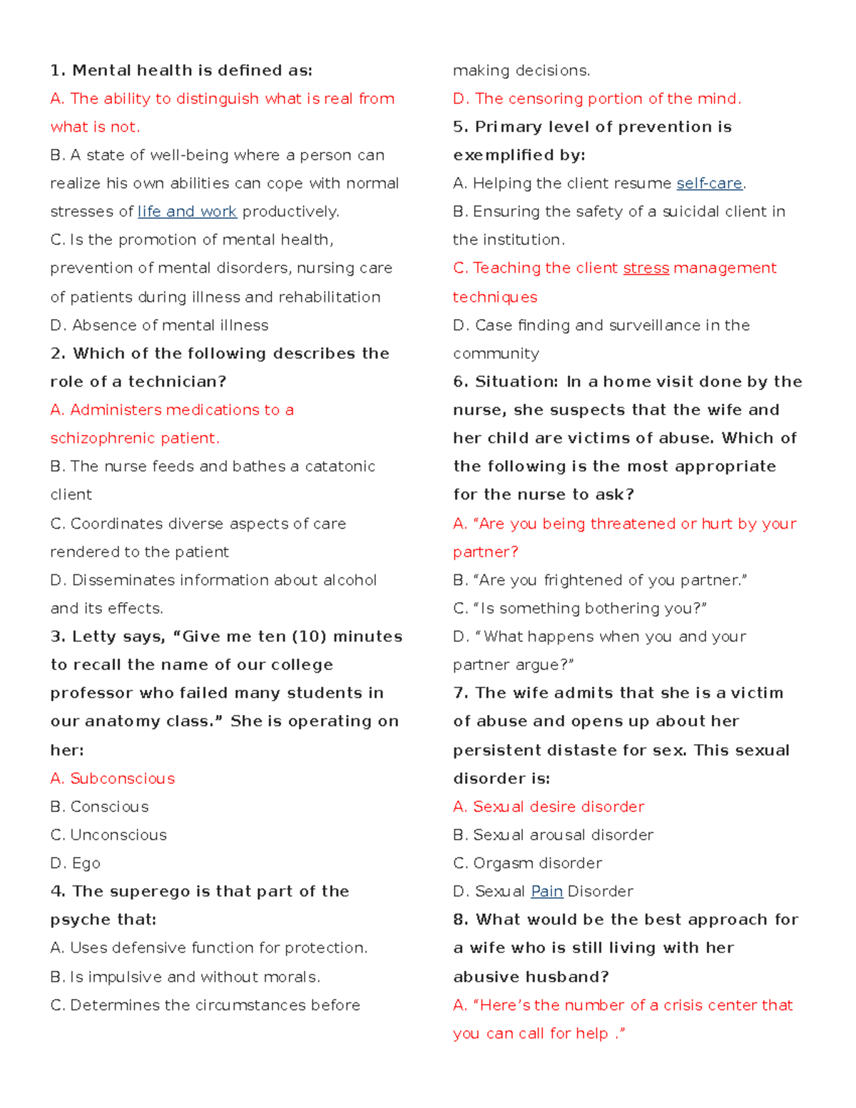 Mental-Health - happy reading! - Mental health is defined as: A. The ...