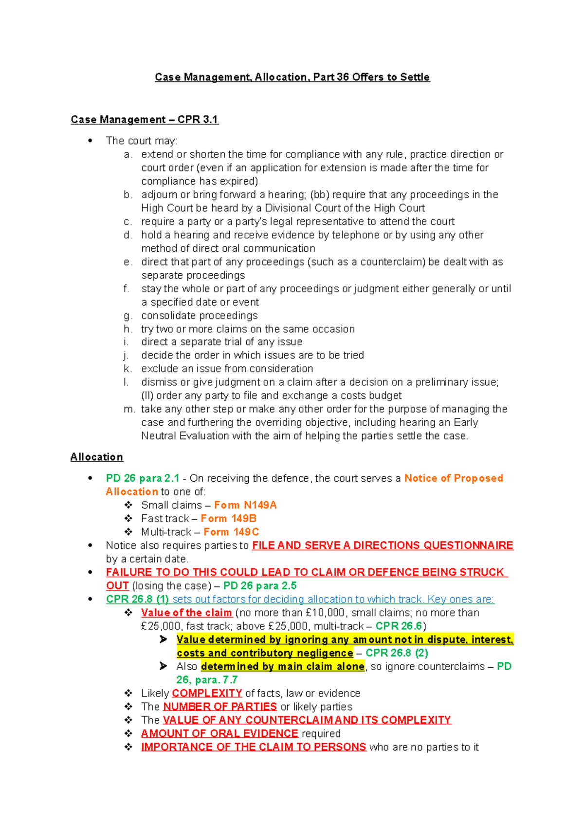 Lecture 6 - Case Management, Allocation, Part 36 Offers to Settle Case ...