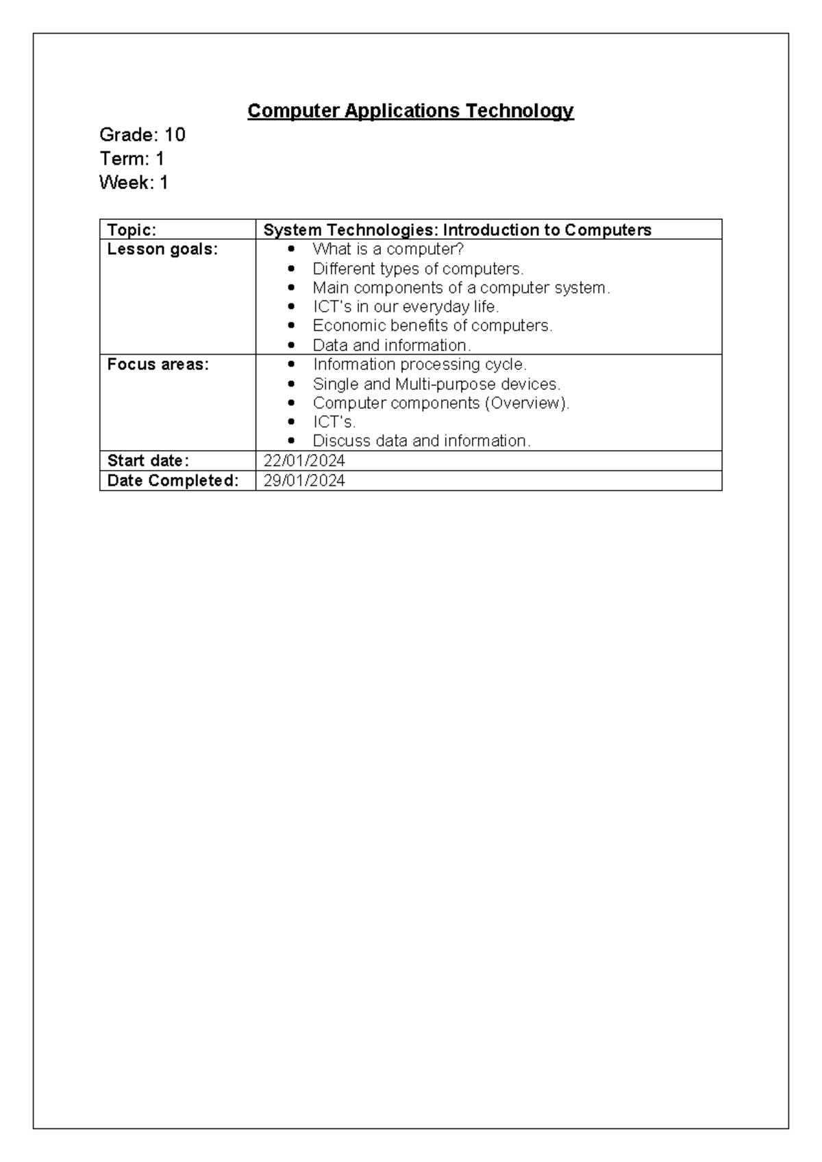G10 - CAT(Week 1) - Practice - Computer Applications Technology Grade ...