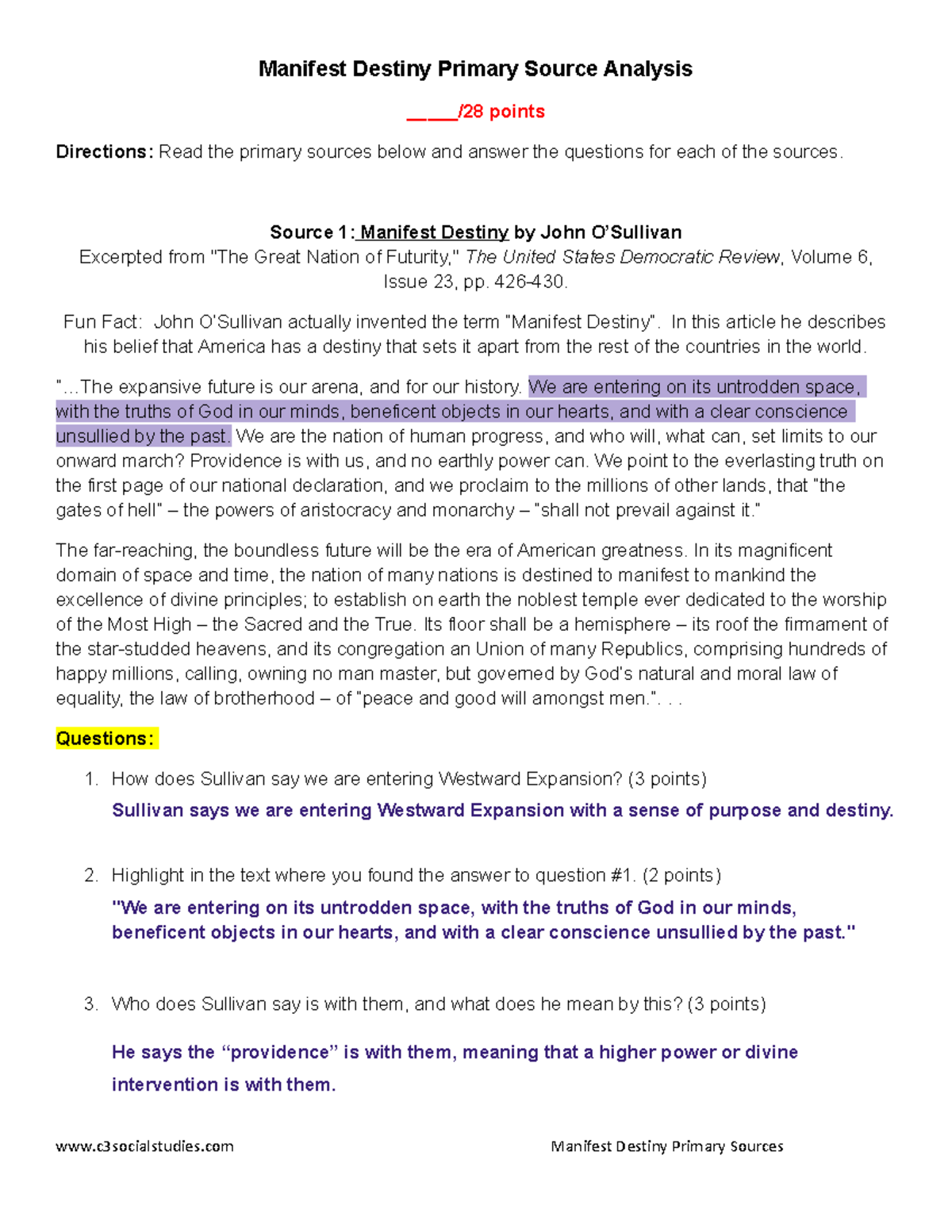 Manifest Destiny Primary Source Analysis - Manifest Destiny Primary ...