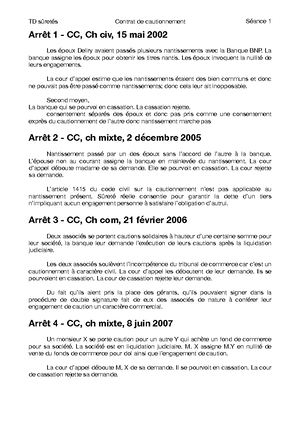 TD3 Fiche Les effets du contrat de cautionnement - UNIVERSITÉ DE ...