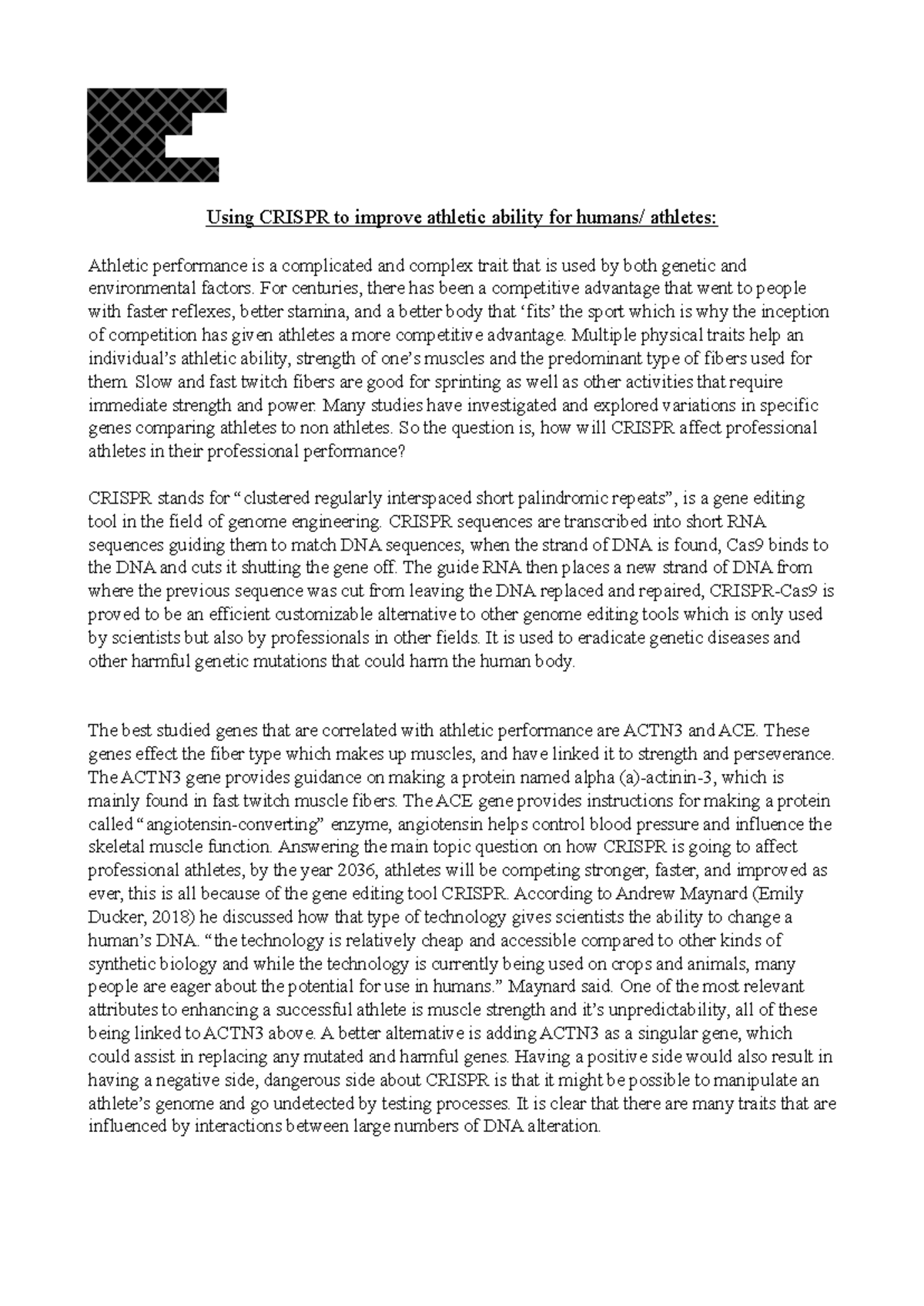 Science essay Crispr - Using CRISPR to improve athletic ability for ...