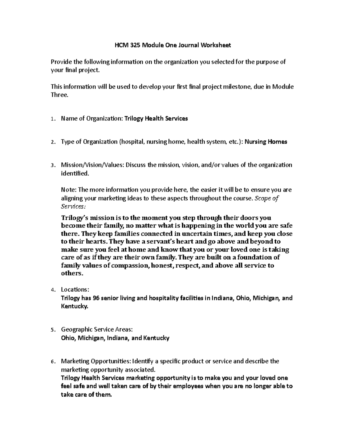 HCM 325 1-2 Journal - HCM 325 Module One Journal Worksheet Provide the ...