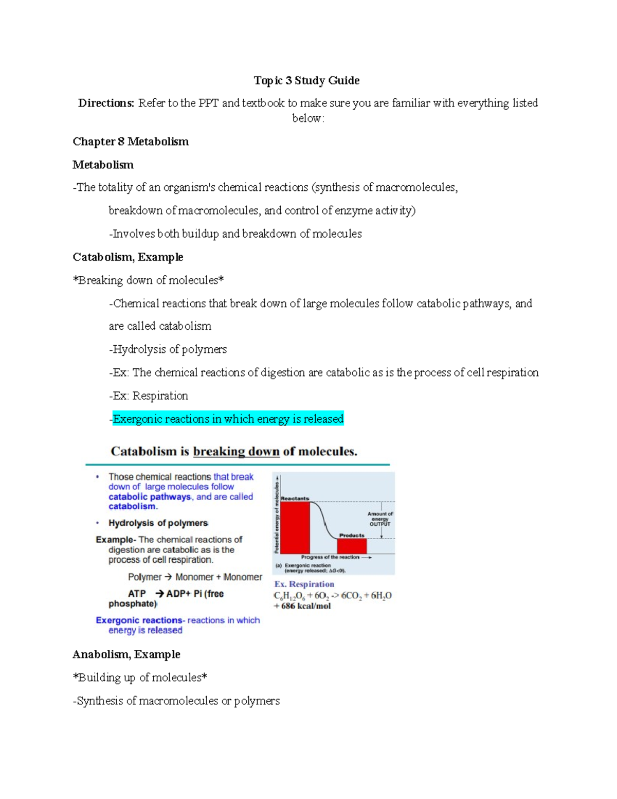 Bio 181 Topic 3 - Topic 3 Study Guide Directions: Refer to the PPT and ...