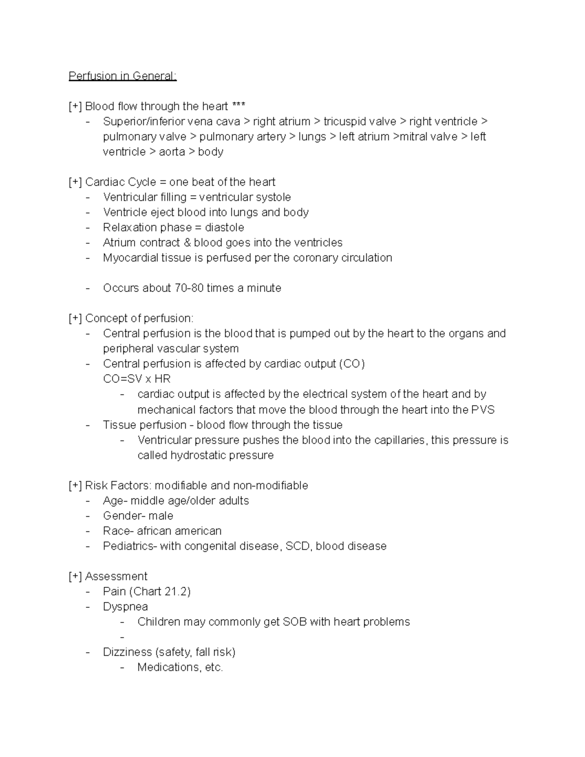 Perfusion Lecture Notes NUR 114 - Perfusion in General: [+] Blood flow ...