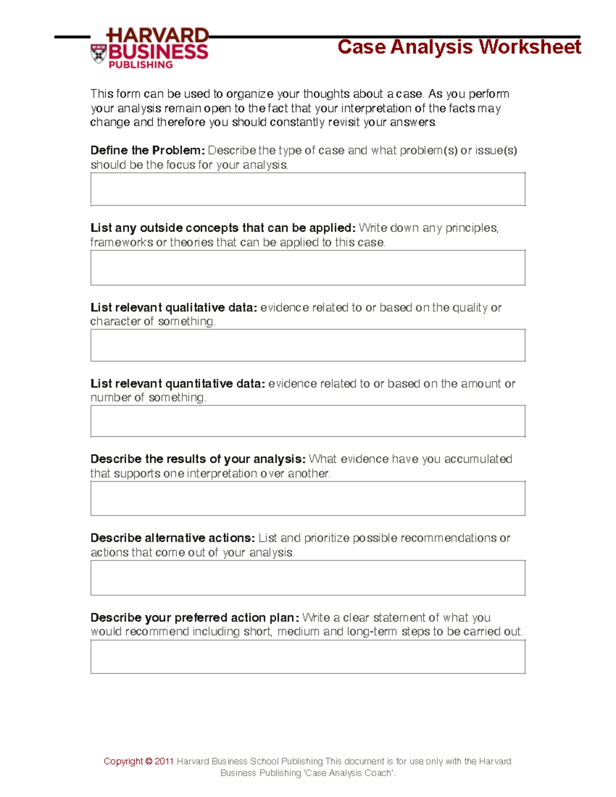 Case analysis worksheet - Case Analysis Worksheet This form can be used ...
