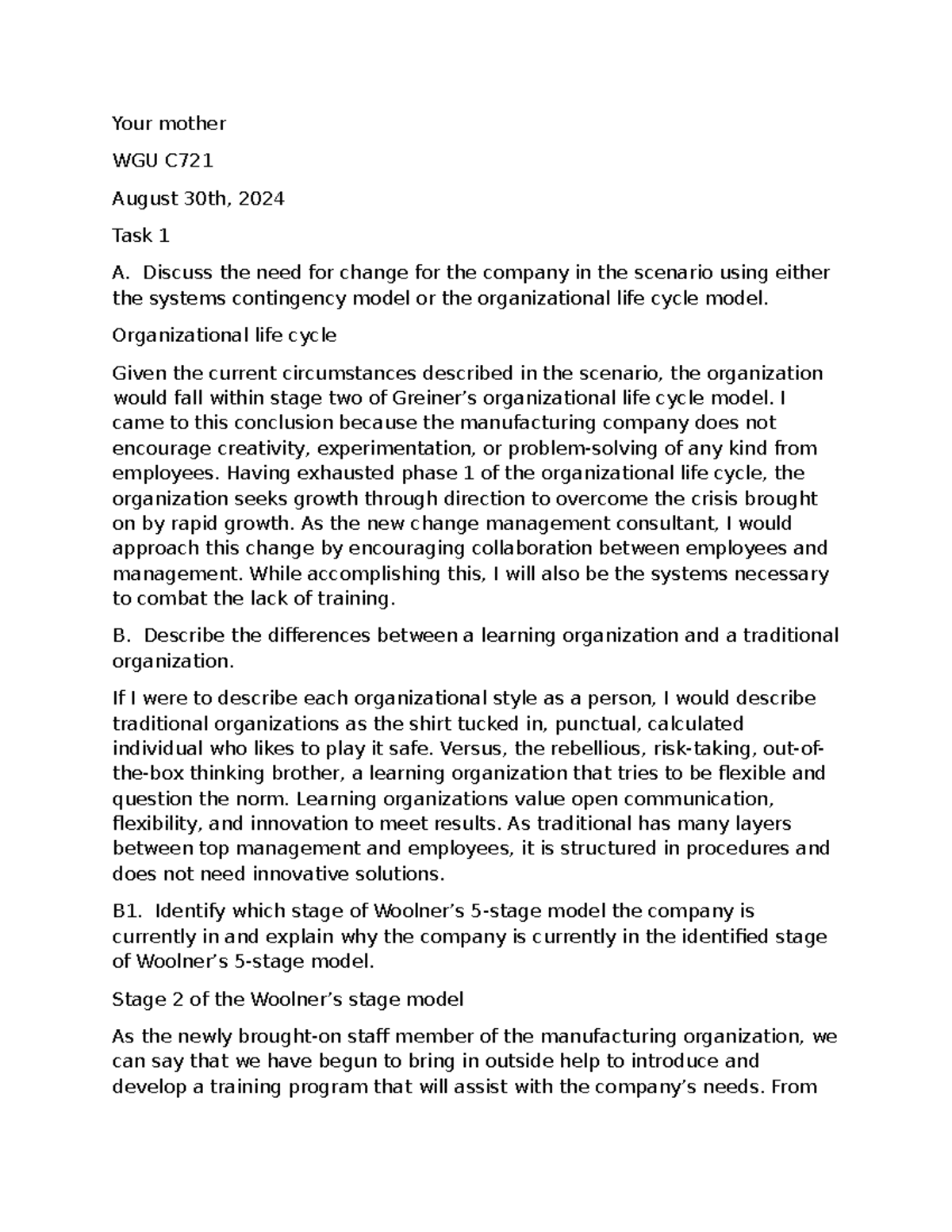 C721 Task 1 Stud - C721 Task 1 for your view pleasure. - Your mother ...