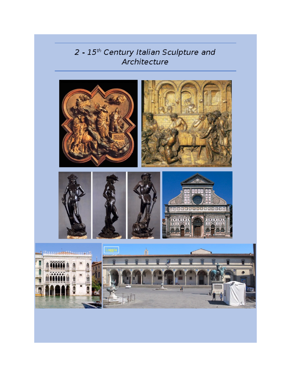 2 - 15th Century Italian Sculpture and Architecture - We have learned ...