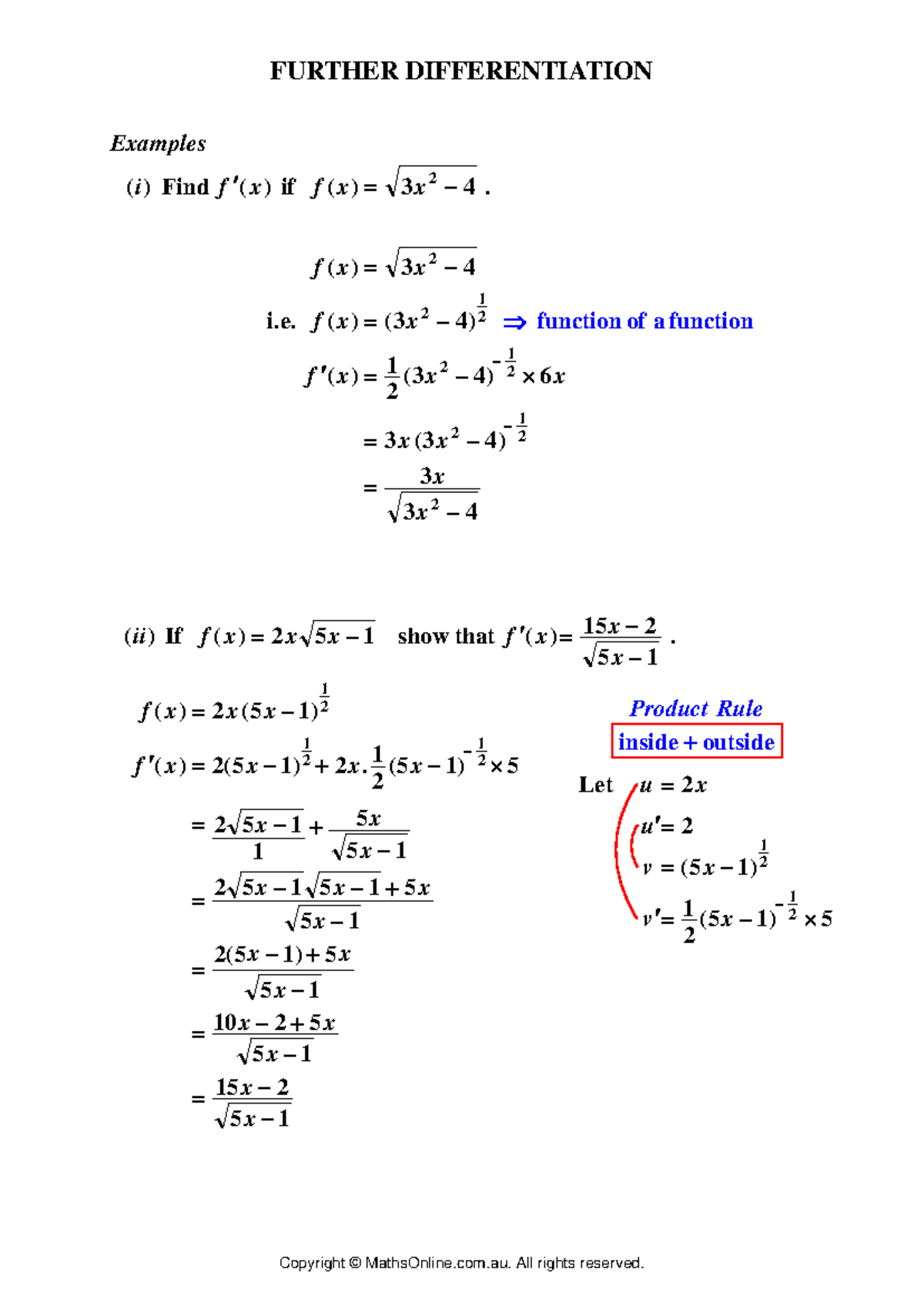 Further differentiation - . . Examples ( ) Find ( ) if ( ) 3 4. 2 i f x ...
