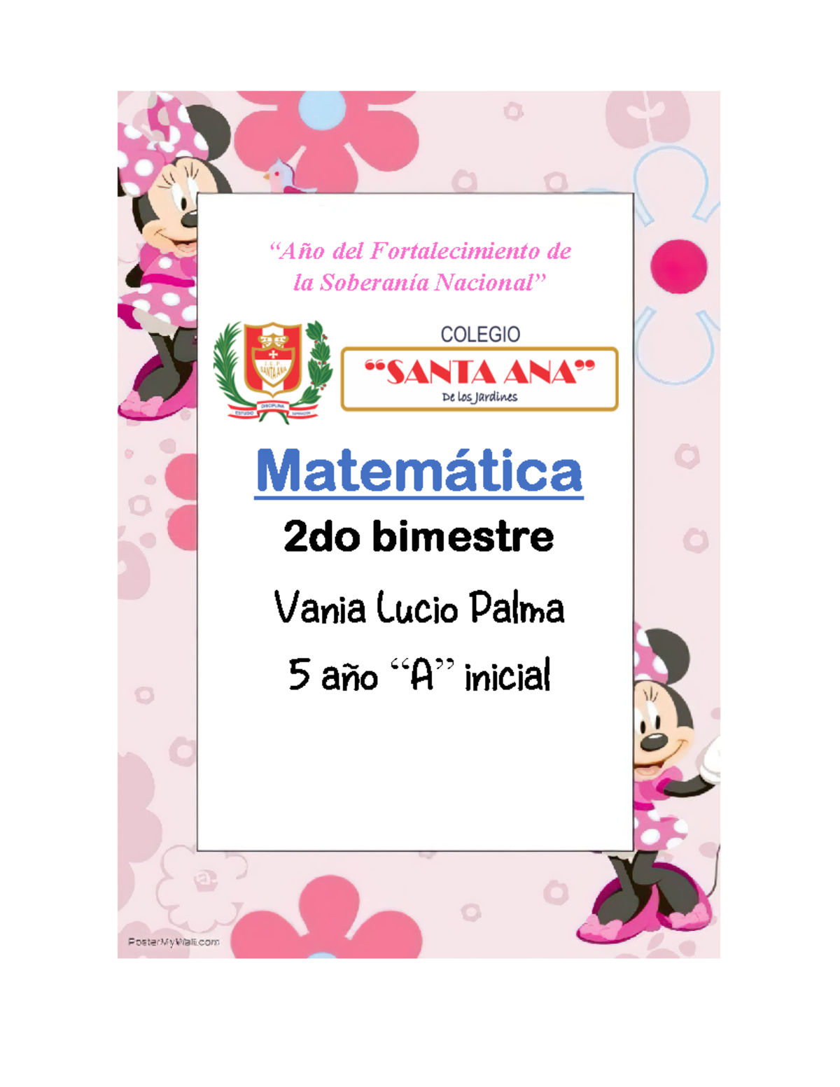 Caratula Vania 2 La Soberanía Nacional” Matemática Vania Lucio Palma 5 Año A” Inicial 2 Do
