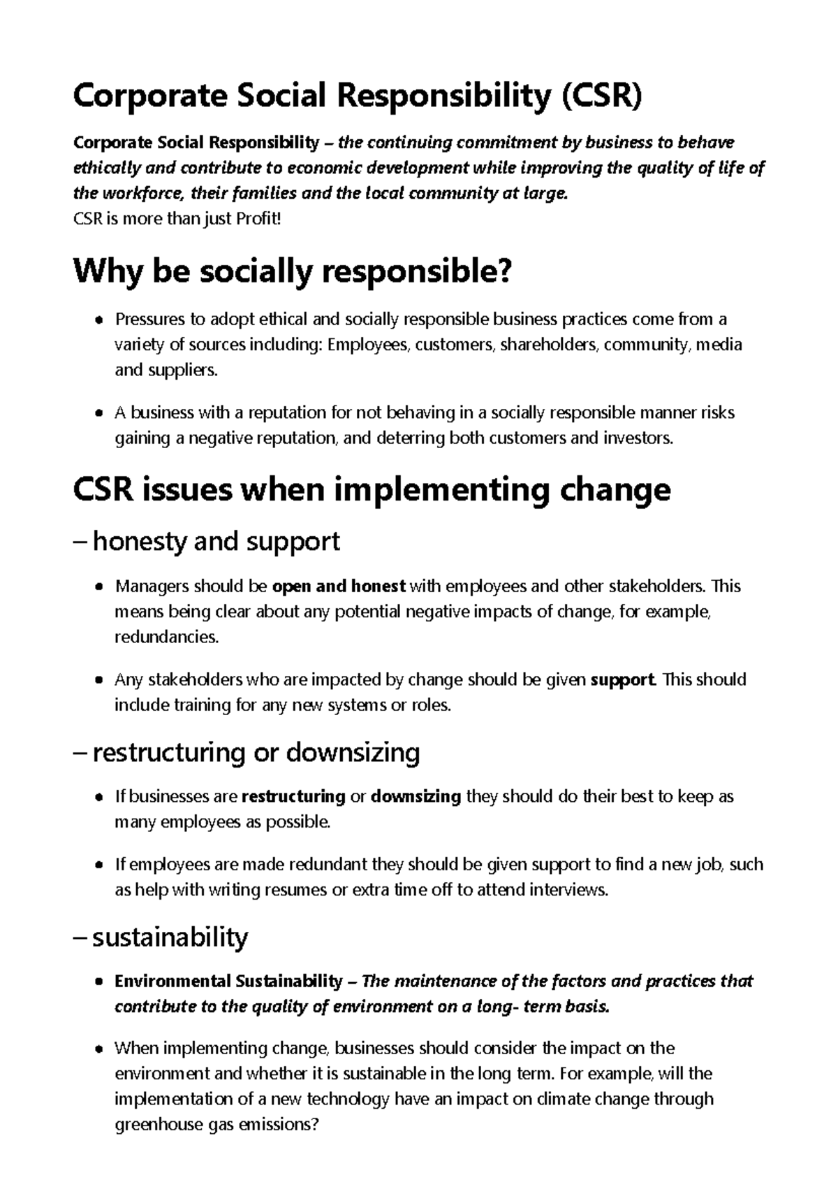 KK9 - notes for unit 4 from class - Corporate Social Responsibility ...