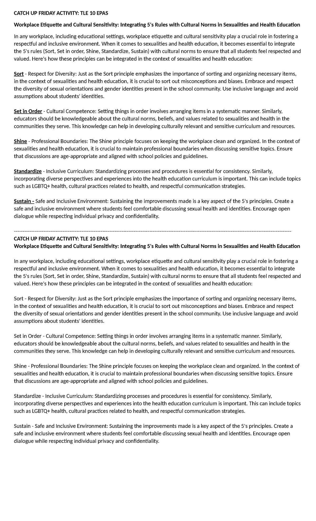 Catch UP Friday Activity - CATCH UP FRIDAY ACTIVITY: TLE 10 EPAS ...