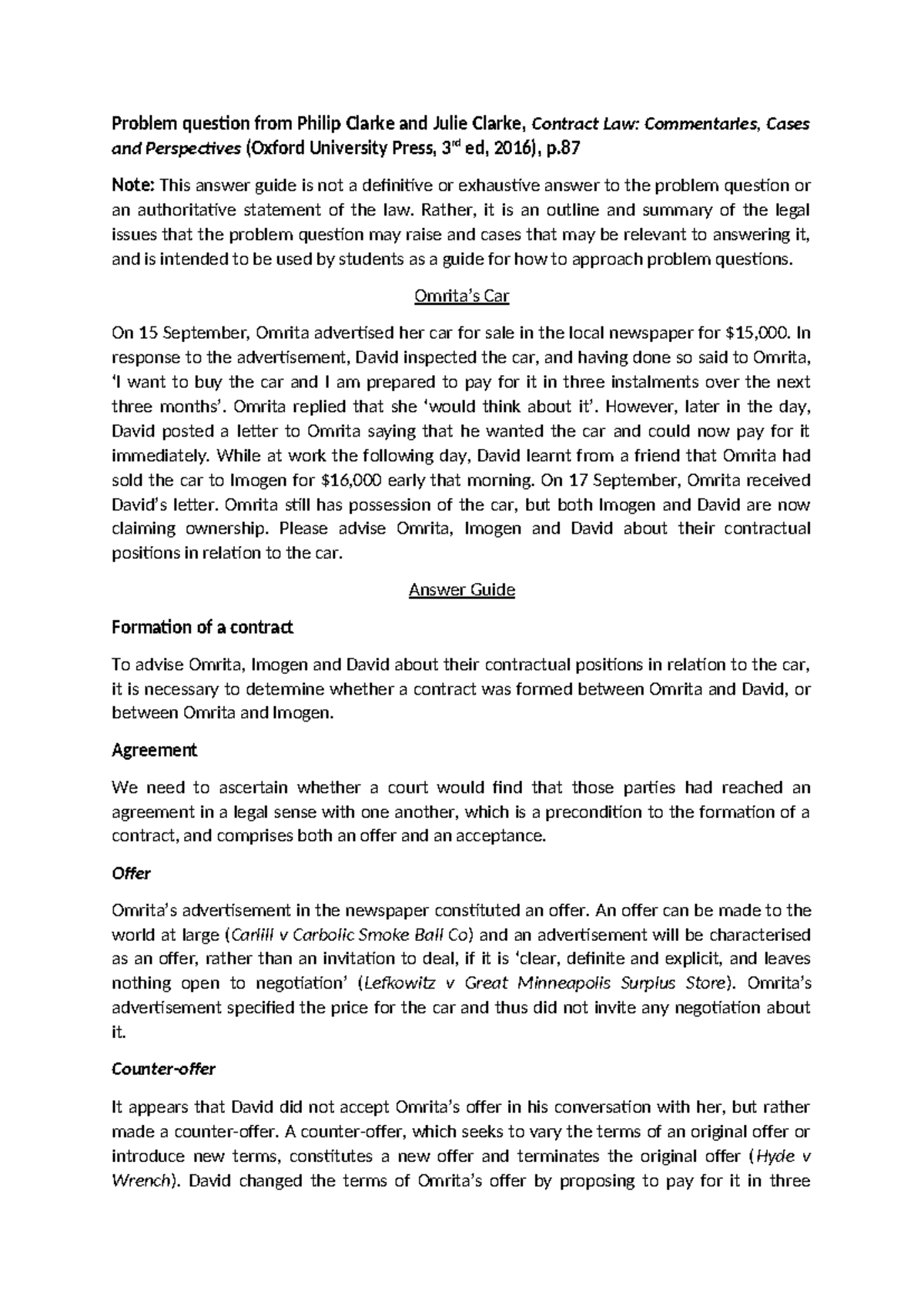 Problem Question Answer Guide - Omrita's Car1 - Problem question from ...