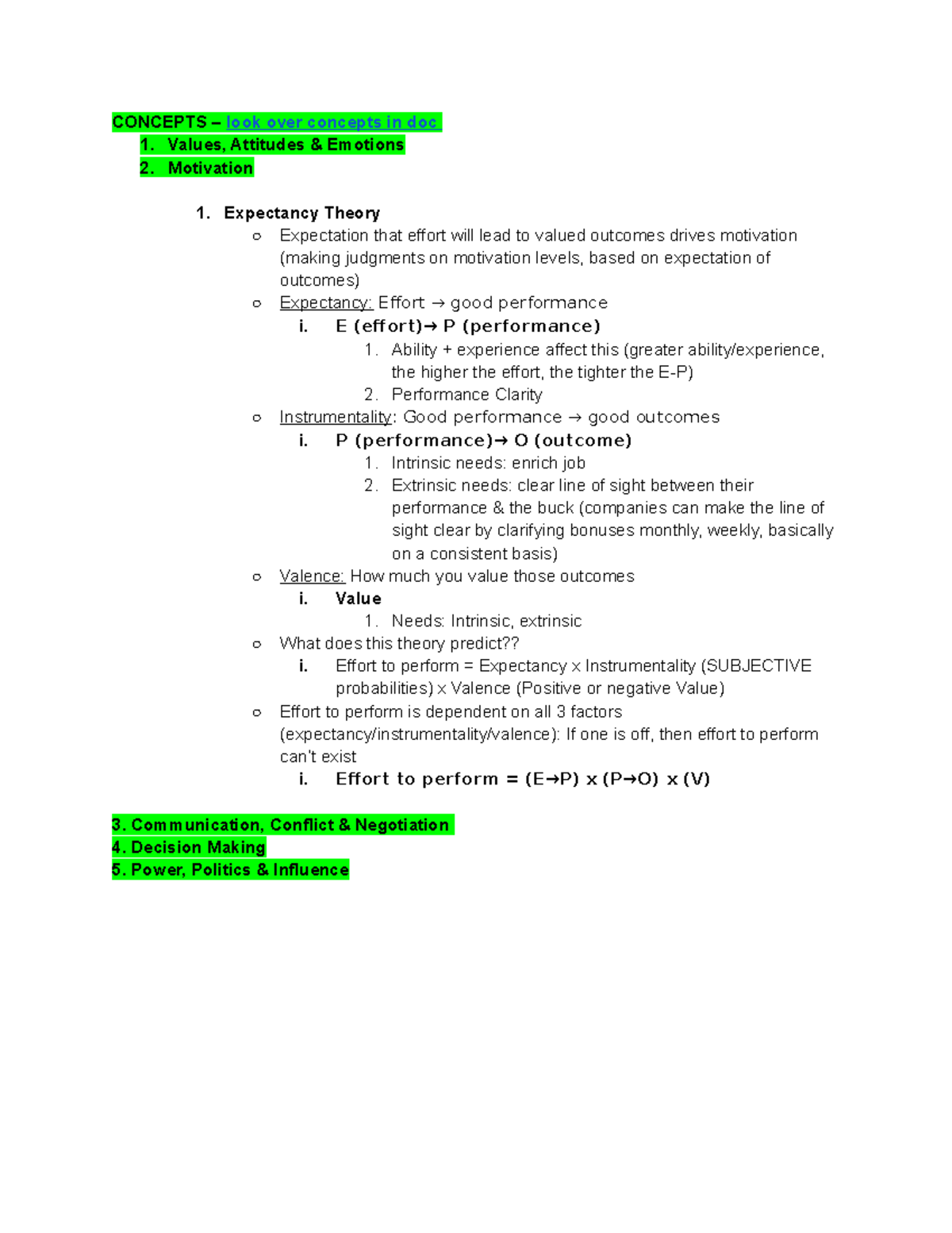 Midterm Review - CONCEPTS – look over concepts in doc 1. Values, Attitudes & Emotions 2. - Studocu