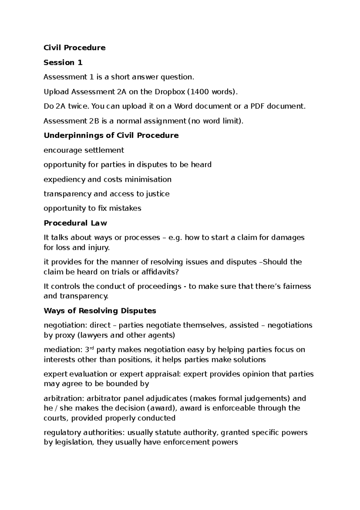 Civil Procedure Week 1 - Civil Procedure Session 1 Assessment 1 is a ...