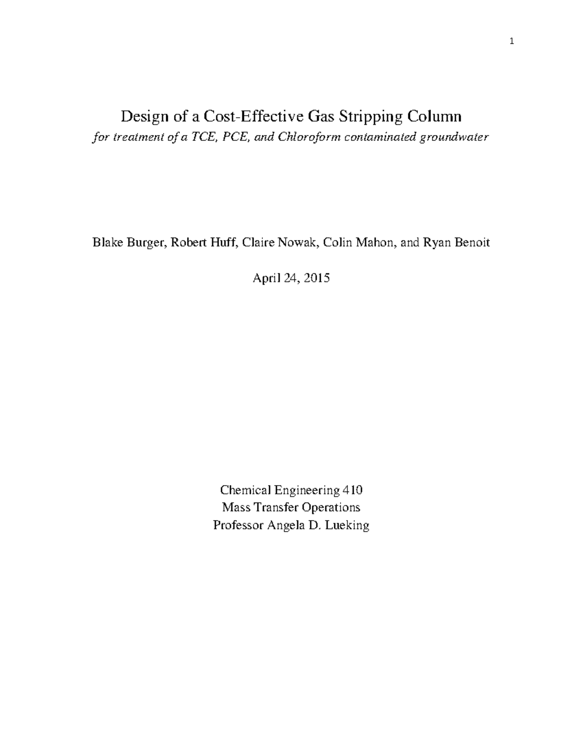 Design of a Stripper - Design of a Cost-Effective Gas Stripping Column ...