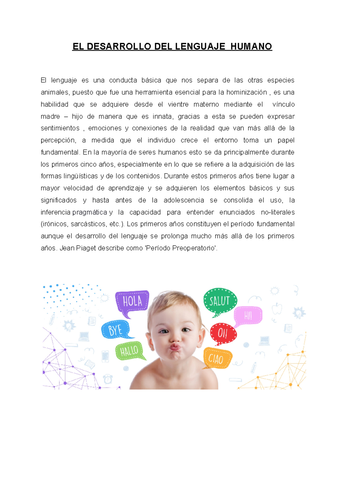 EL Desarrollo DEL Lenguaje Humano - EL DESARROLLO DEL LENGUAJE HUMANO ...