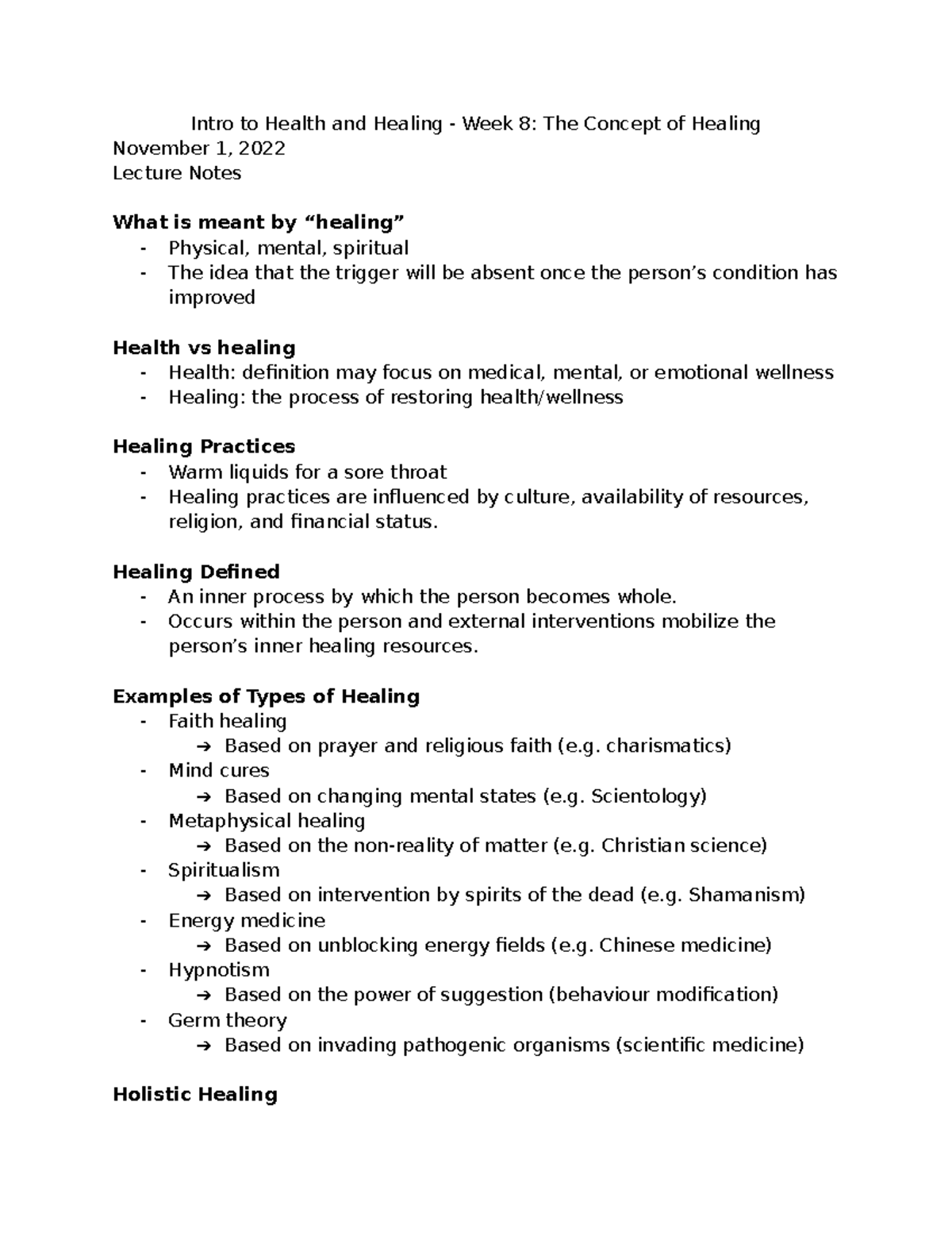 Concept of healing weak 8 - Intro to Health and Healing - Week 8: The ...