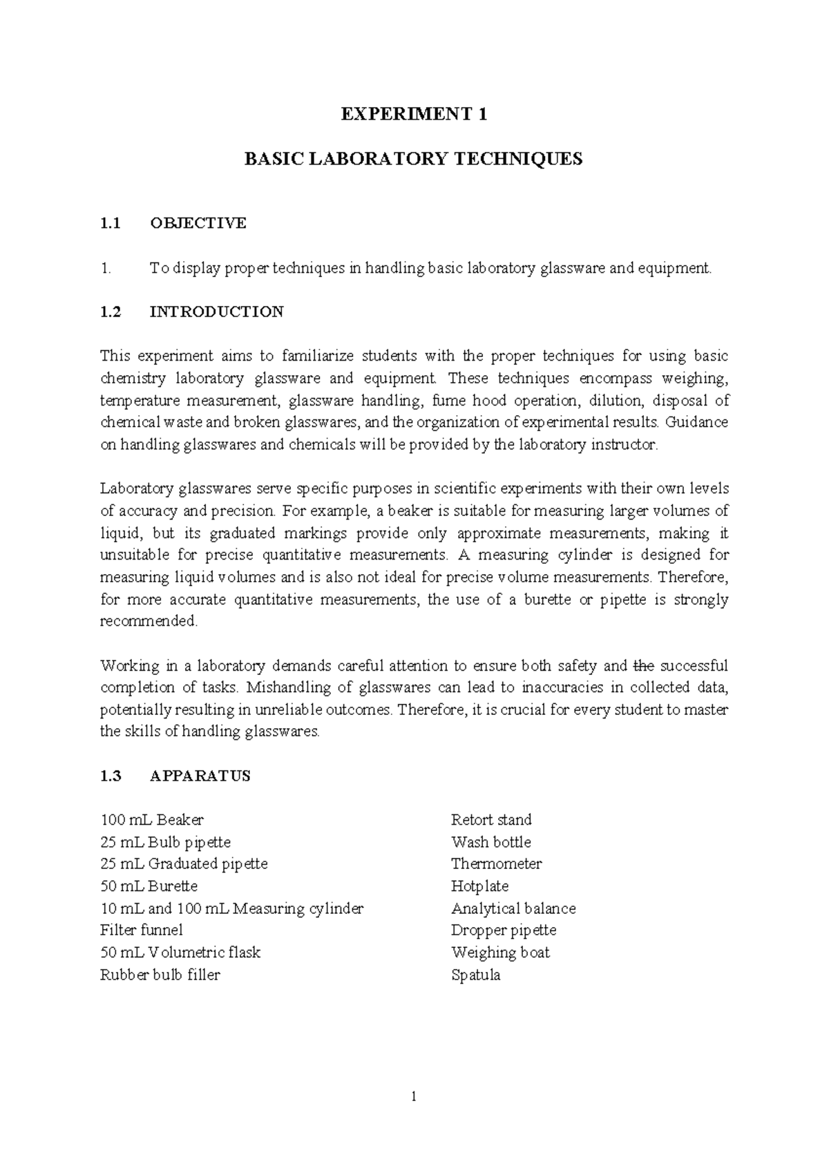 Document 4 - ekspperimen sem 1 - EXPERIMENT 1 BASIC LABORATORY ...