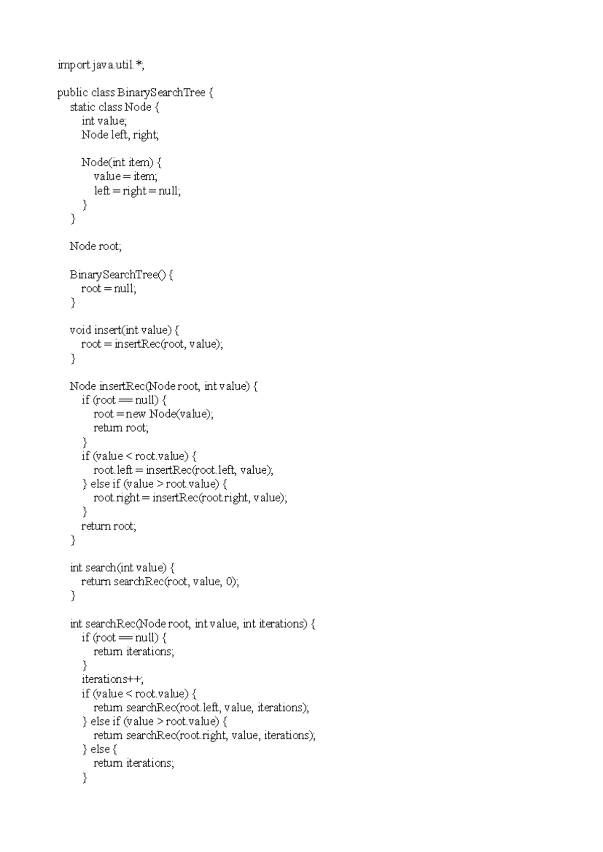 CS3303 Assignment Unit 4 - import java.*; public class BinarySearchTree { static class Node ...
