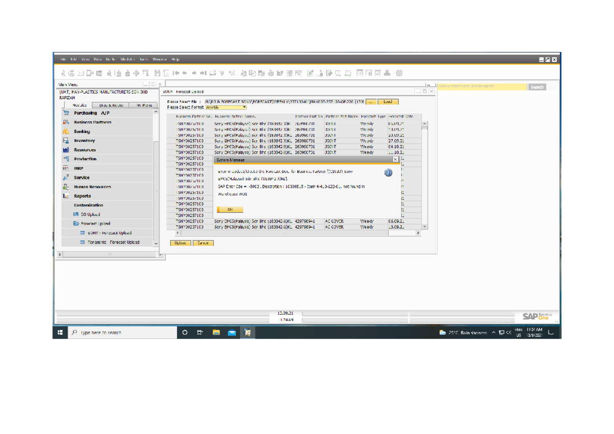 Example of error SO Upload on sap - Database - Studocu