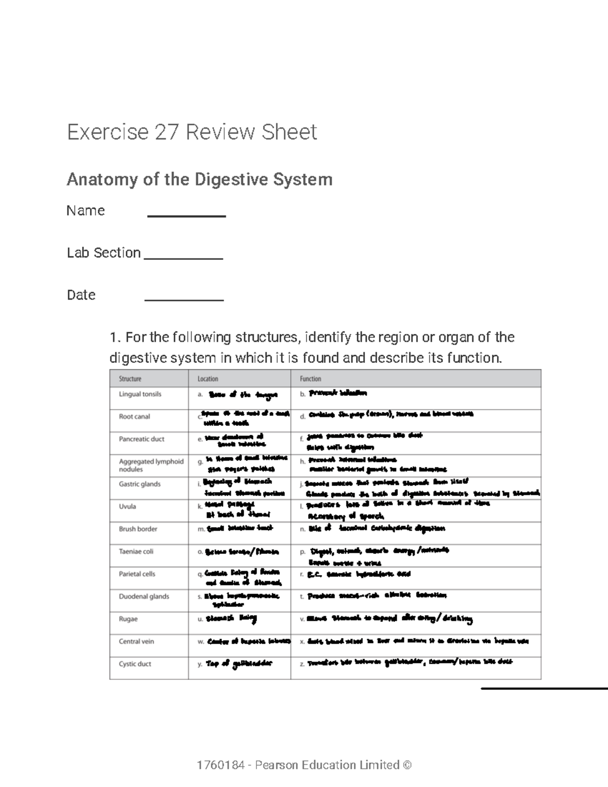 Chapter 27 - completed lab assignment - Exercise 27 Review Sheet ...