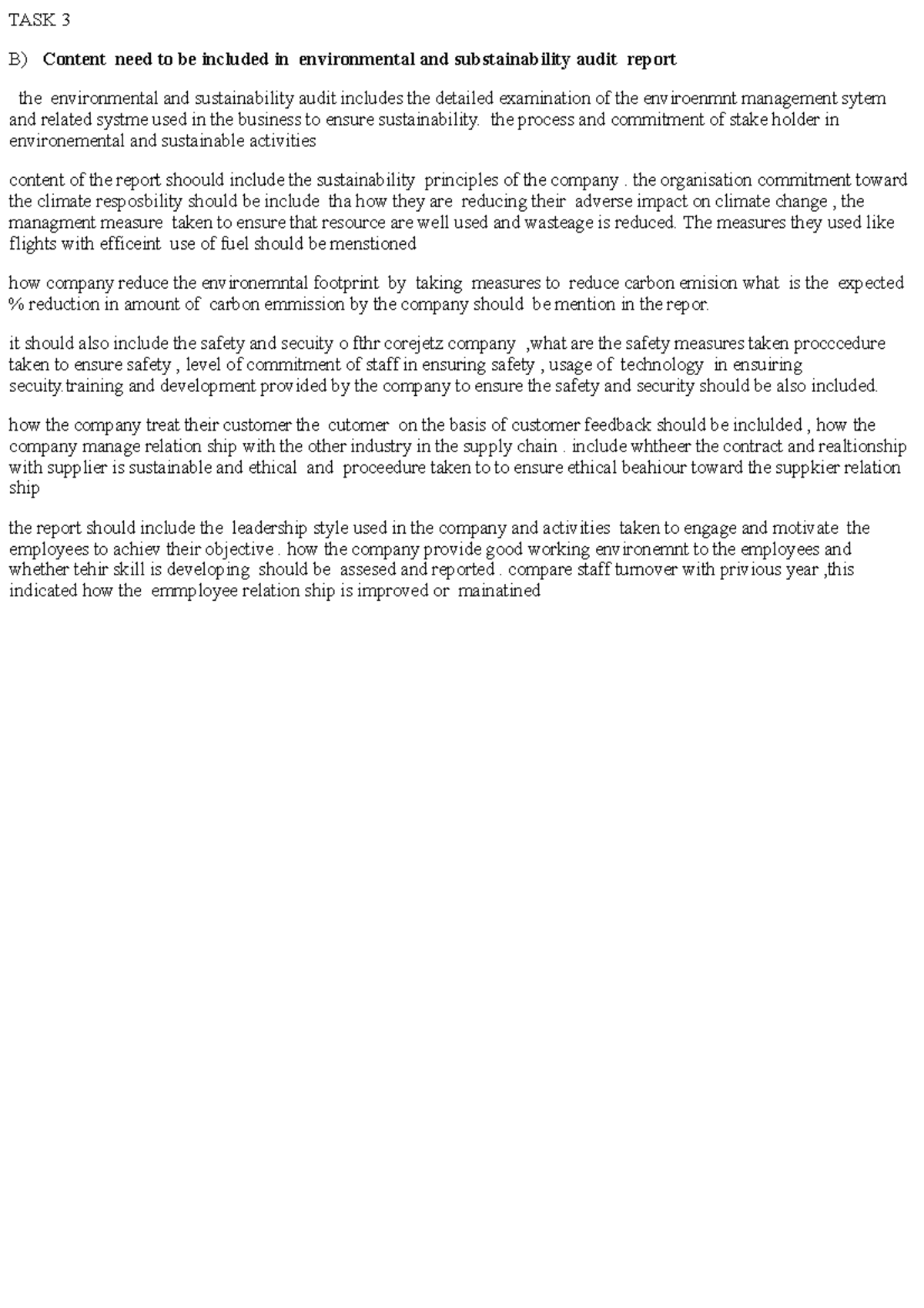 Task 3 b - DBFBEBD - TASK 3 B) Content need to be included in environmental and substainability ...