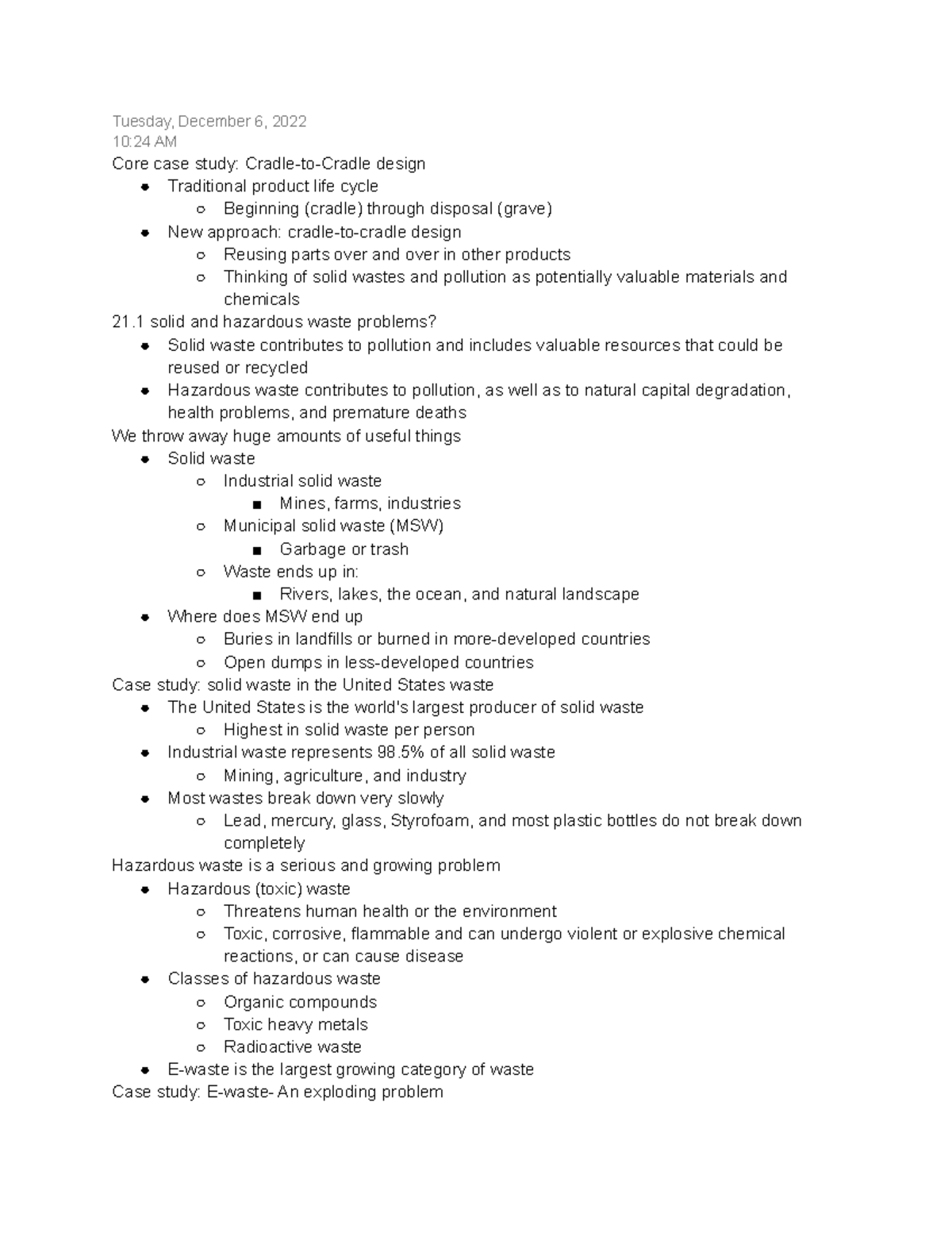 Intro to Environmental Science - Tuesday, December 6, 2022 10:24 AM ...
