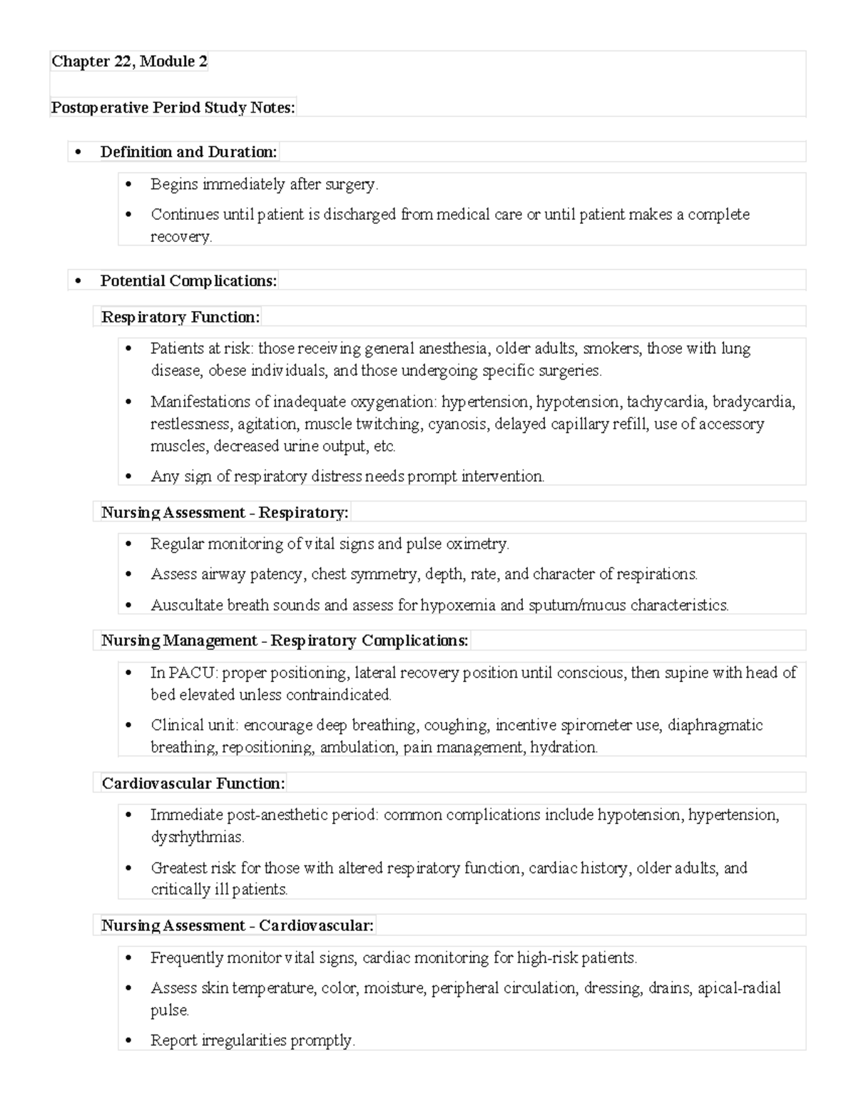 Chapter 22 Study - Chapter 22, Module 2 Postoperative Period Study ...