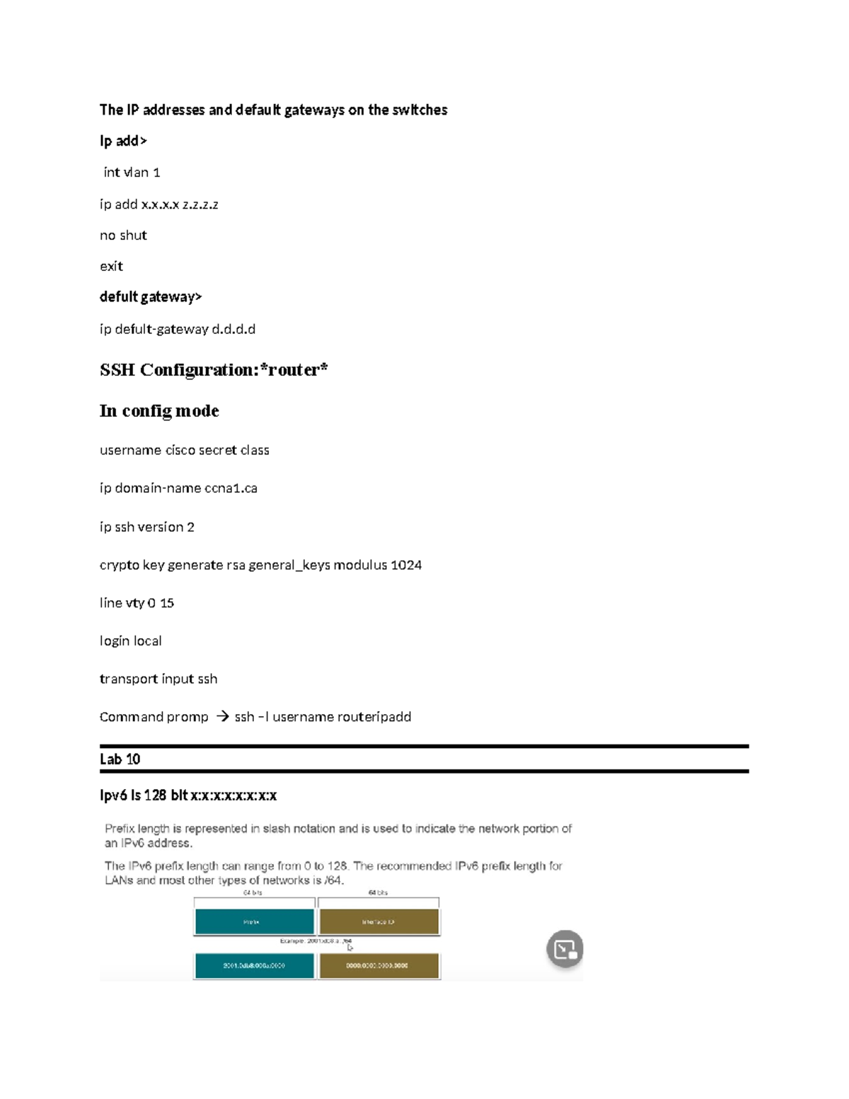 Lab6 notes - for practice - The IP addresses and default gateways on ...