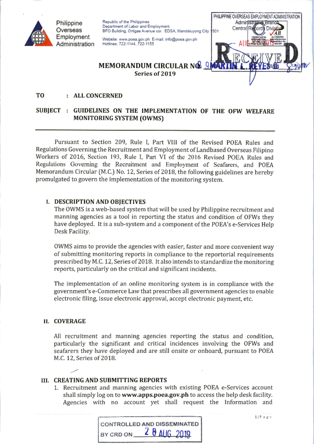 Guidelines on the Implementation of the OFW Welfare Monitoring System ...