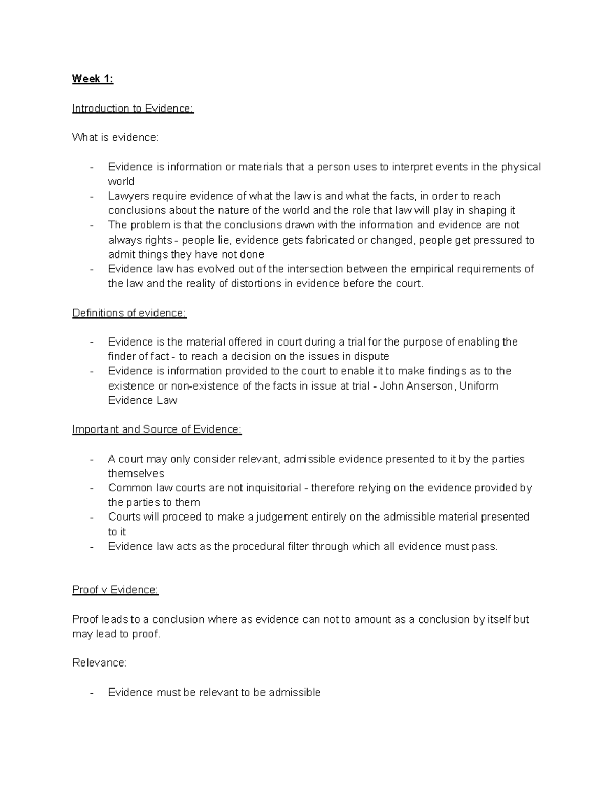 Evidence Notes - Week 1: Introduction to Evidence: What is evidence ...