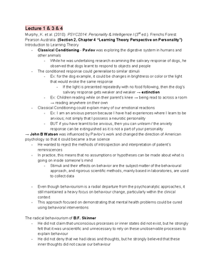 Reading - Traits and Theories of Personality - Lecture 1 Essential ...