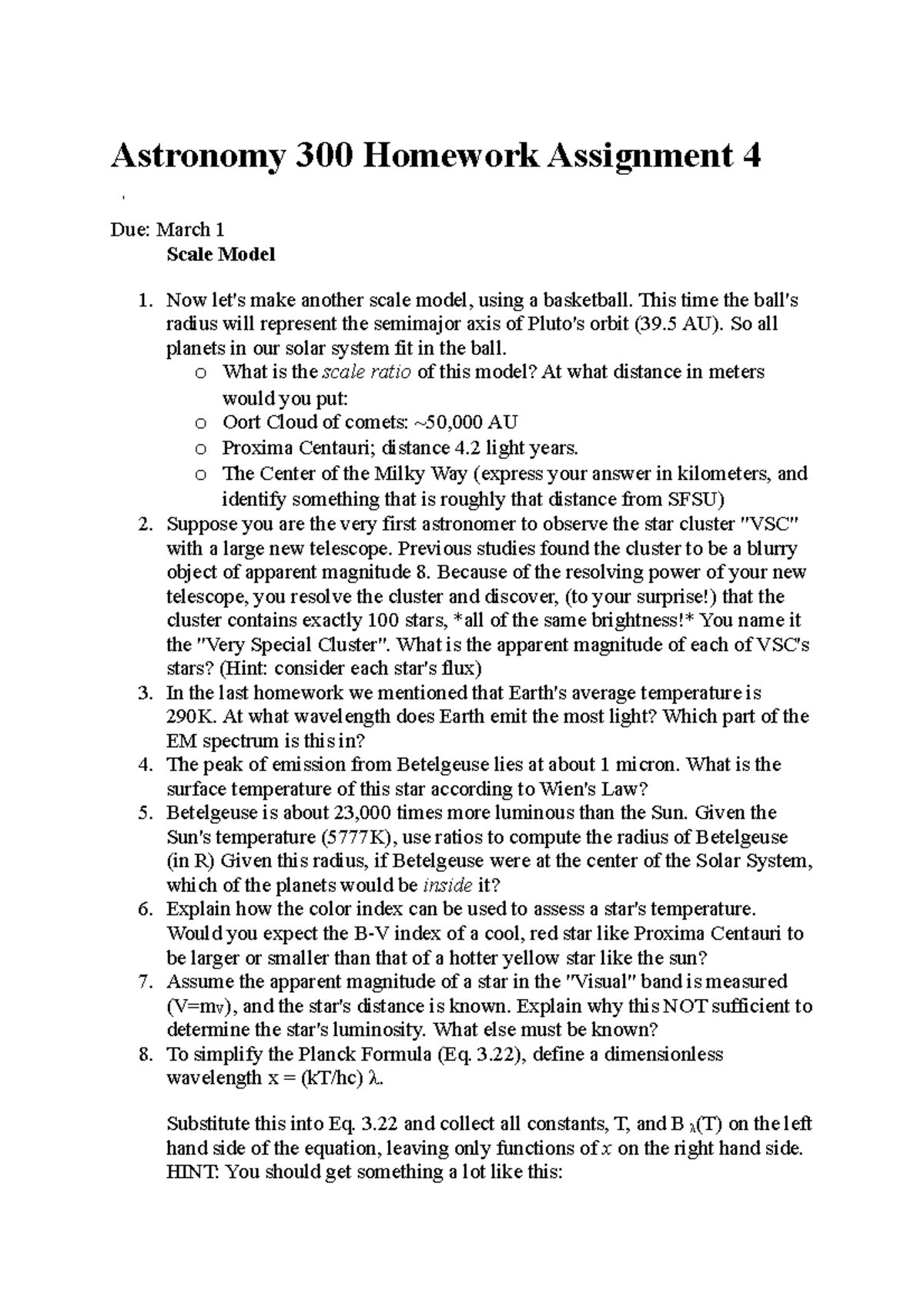 Astronomy 300 Homework Assignment 4 - Astronomy 300 Homework Assignment ...
