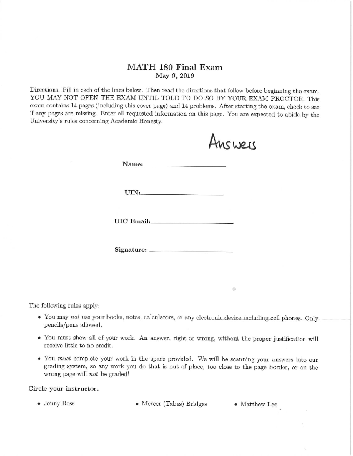 Math180 final spring 2019 solutions - MATH 180 - Studocu