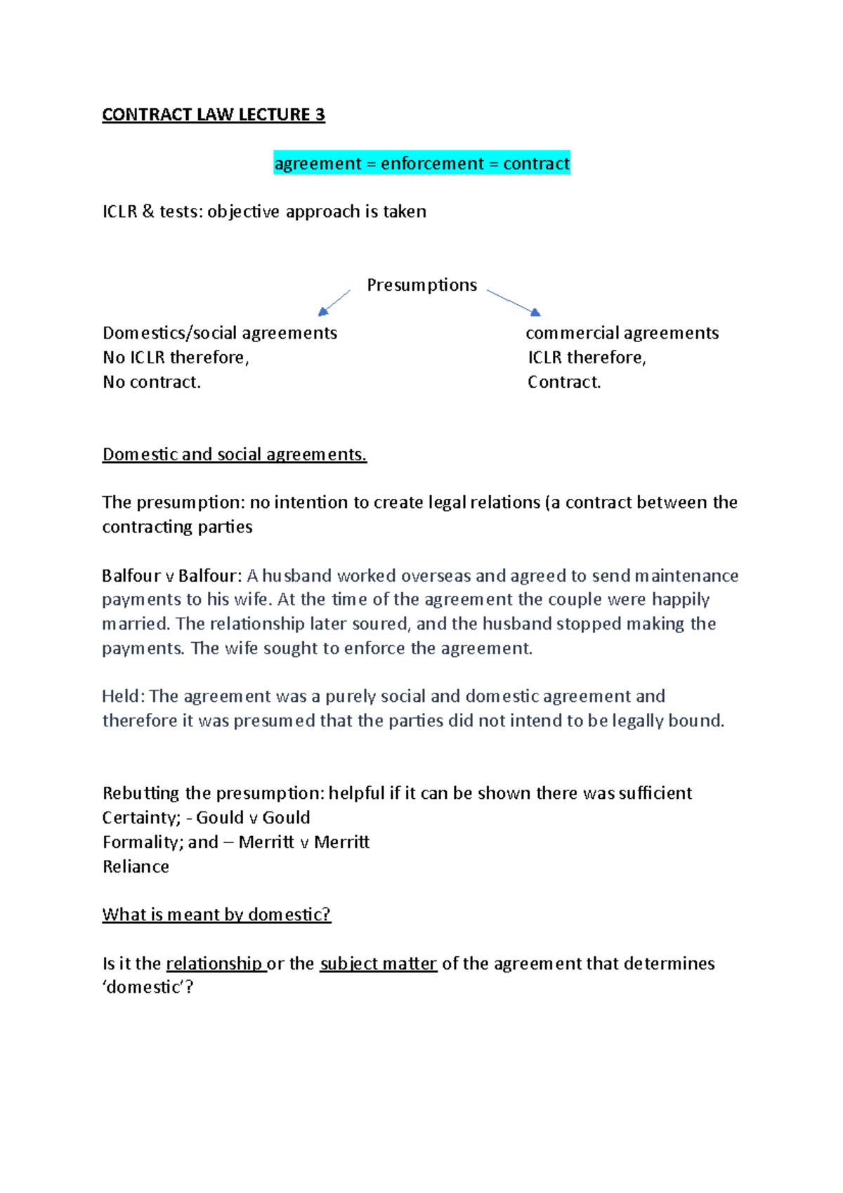 Contract LAW Lecture 3 - CONTRACT LAW LECTURE 3 agreement = enforcement ...