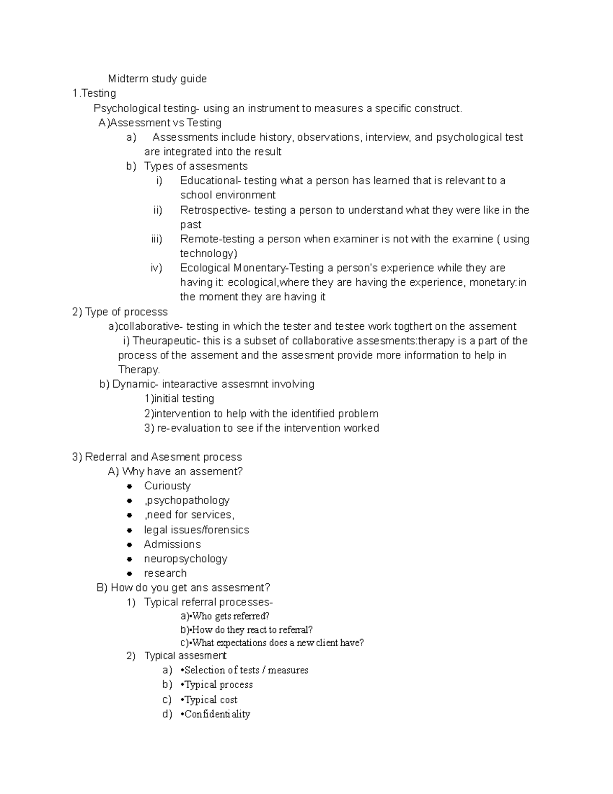 Psy 320 mideterm exam - notes - Midterm study guide 1 Psychological ...