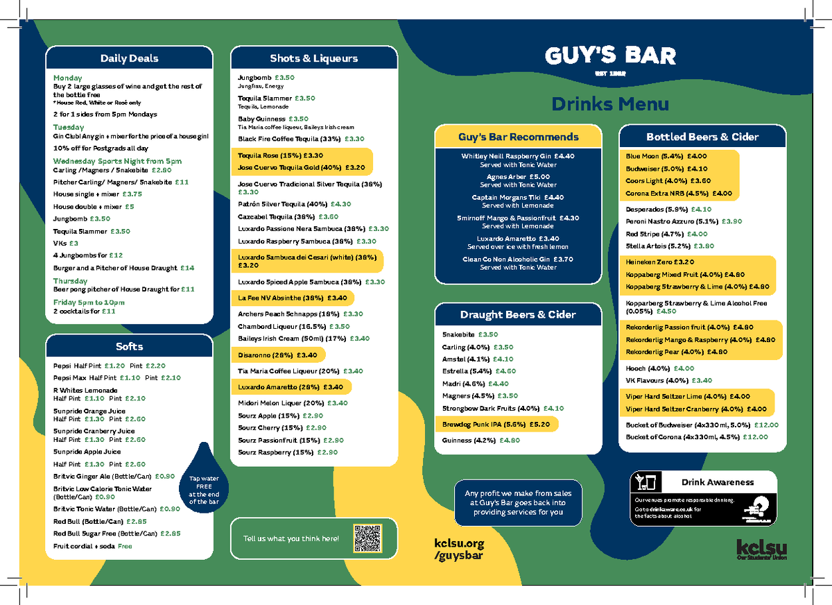 GB Drinks Menu A4 - kclsu /guysbar Any profit we make from sales at Guy’s Bar goes back into ...