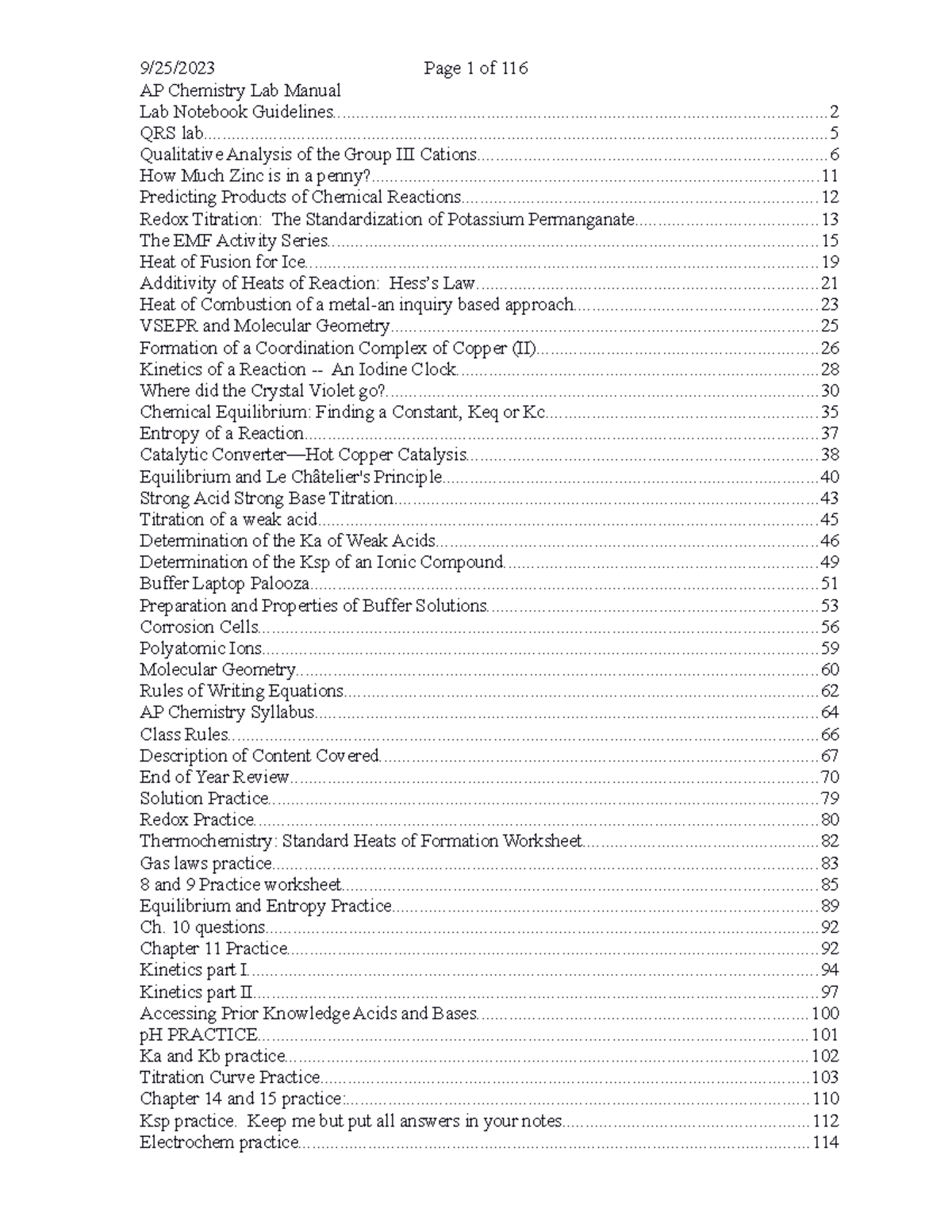 AP Chemistry Lab Manual and Syllabus for students Elegante - AP ...